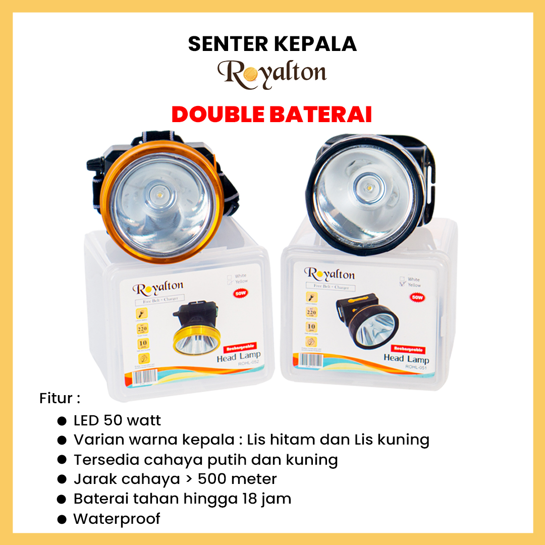 Asta Senter Kepala 50w double baterai Lampu Putih Kuning Lampu Outdoor ...