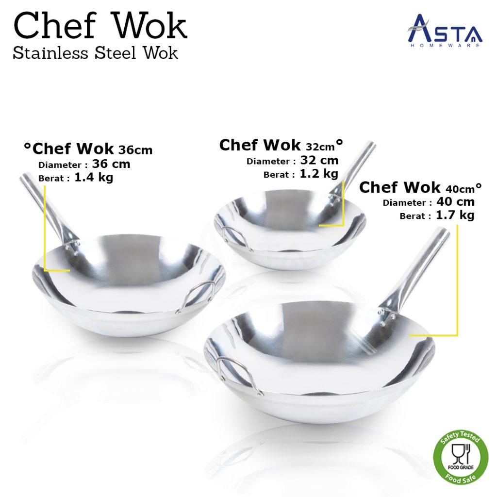 Wajan Stainless Steel Chef Wok 36 cm - Asta Homeware